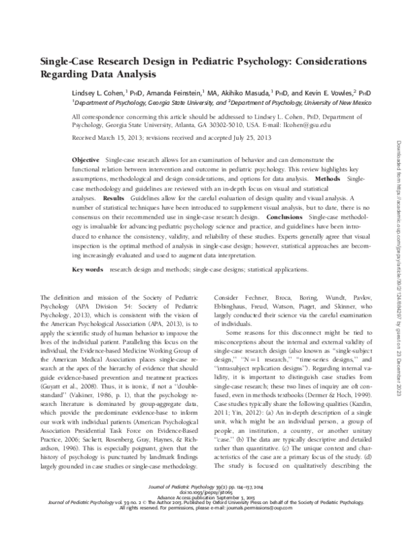 (PDF) Single-Case Research Design in Pediatric Psychology ...