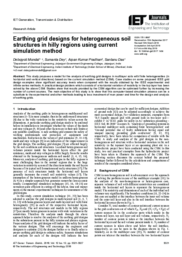 (PDF) Earthing grid designs for heterogeneous soil structures in hilly ...