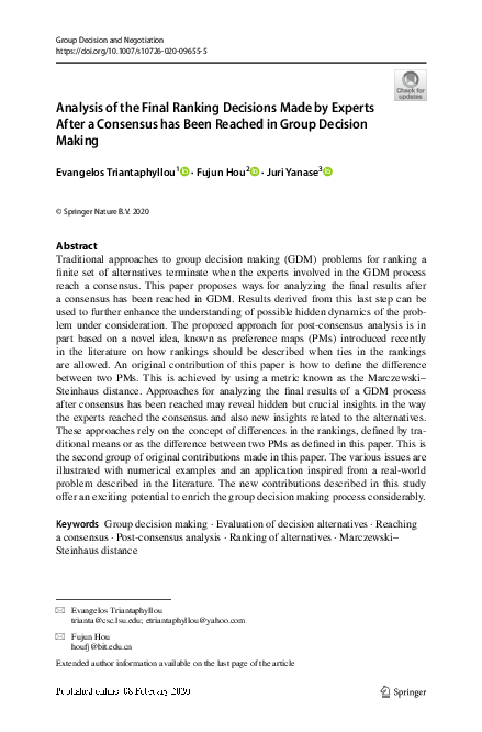 (PDF) Analysis of the Final Ranking Decisions Made by Experts After a ...