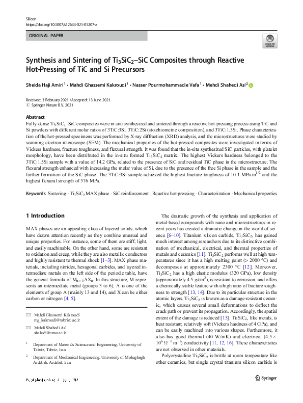 (PDF) Synthesis and Sintering of Ti3SiC2–SiC Composites through ...