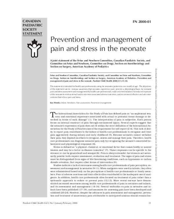 (PDF) Prevention and Management of Pain and Stress in the Neonate