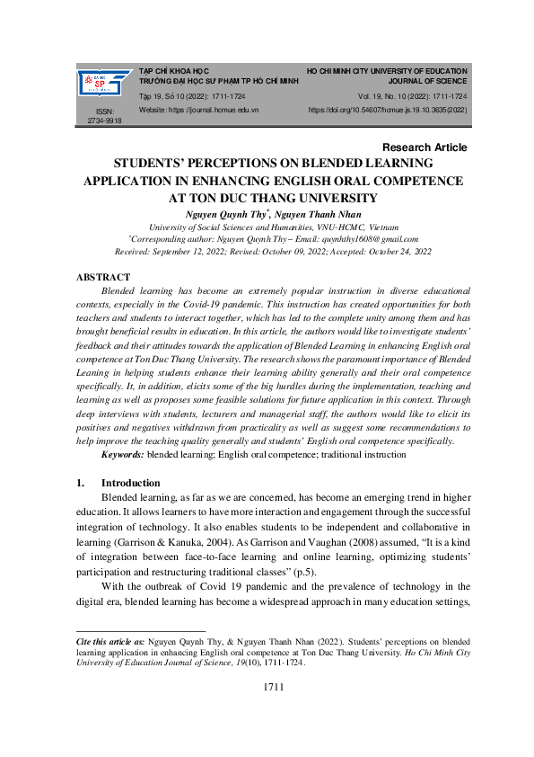 (PDF) Students’ Perceptions on Blended Learning Application in Enhancing English Oral Competence ...