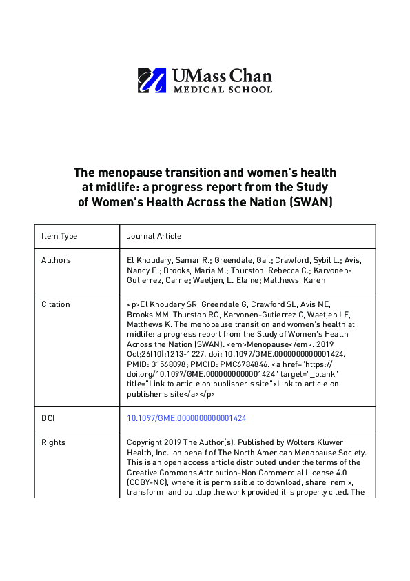 (PDF) The Menopause Transition and Women’s Health at Midlife: A ...