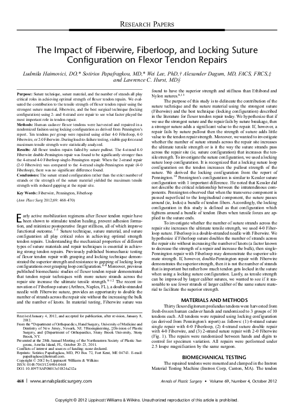(PDF) The Impact of Fiberwire, Fiberloop, and Locking Suture ...