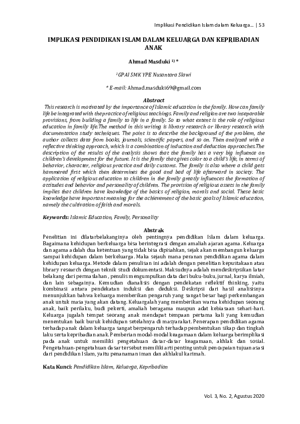 (PDF) Implikasi Pendidikan Islam Dalam Keluarga Dan Kepribadian Anak