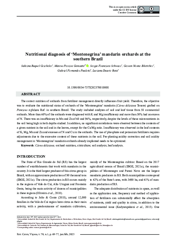 (PDF) Nutritional diagnosis of ‘Montenegrina’ mandarin orchards at the ...