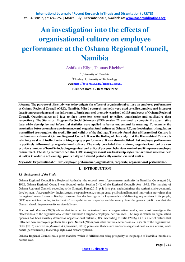 (PDF) An investigation into the effects of organisational culture on ...
