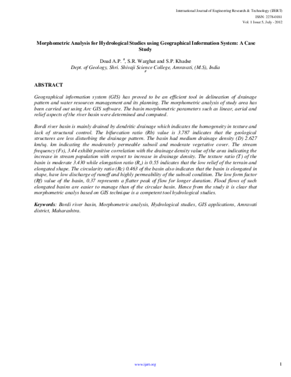 (PDF) Morphometric Analysis for Hydrological Studies using Geographical ...