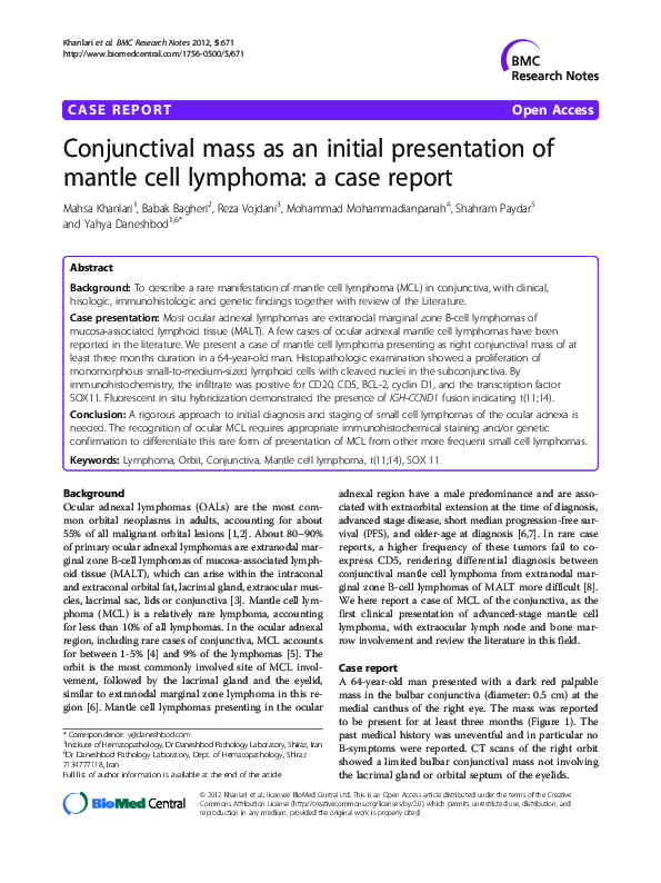(PDF) Conjunctival mass as an initial presentation of mantle cell ...