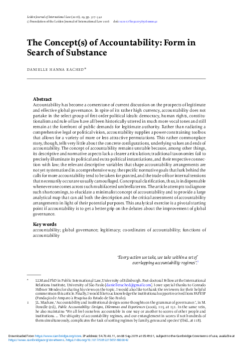 (PDF) The Concept(s) of Accountability: Form in Search of Substance