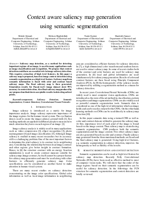 Pdf Context Aware Saliency Map Generation Using Semantic Segmentation