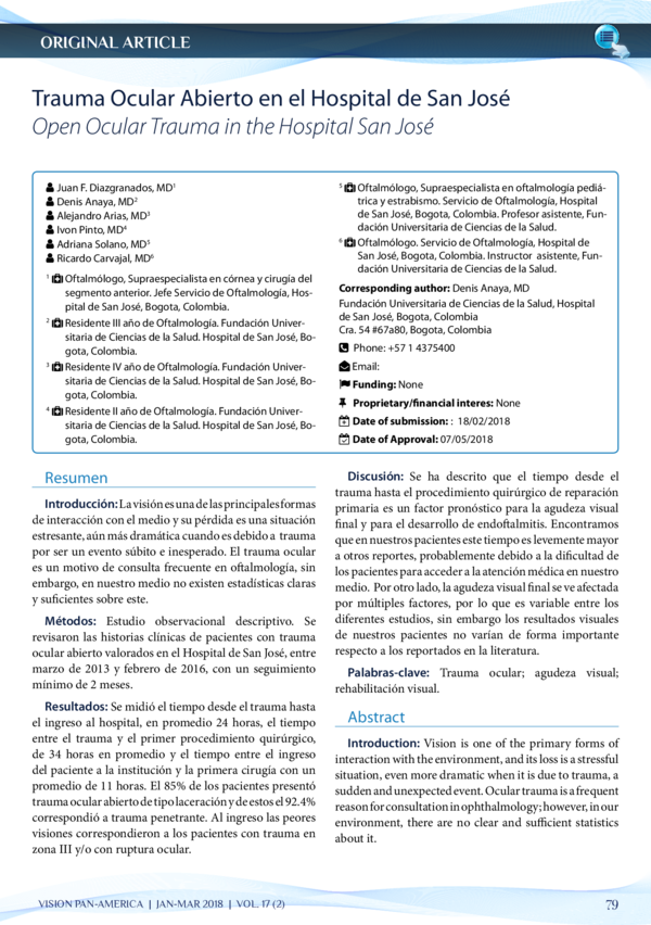 (PDF) Trauma ocular abierto en el Hospital de San José
