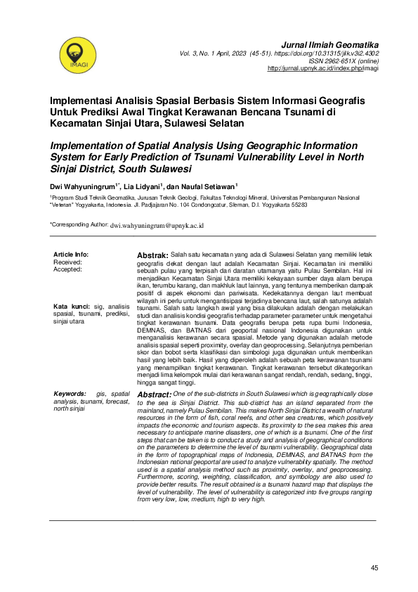 (PDF) Implementasi Analisis Spasial Berbasis Sistem Informasi Geografis Untuk Prediksi Awal ...