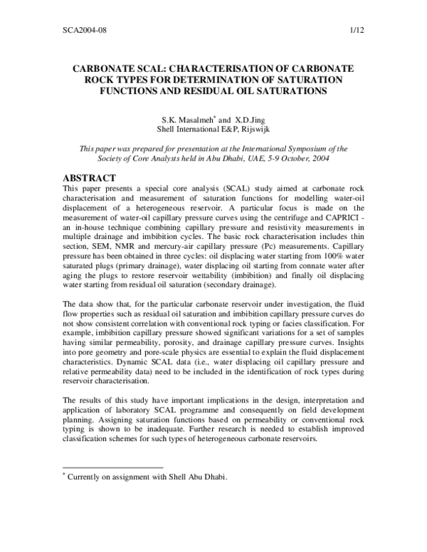 (PDF) Carbonate Scal: Characterisation of Carbonate Rock Types for ... (PDF) Carbonate Scal: Characterisation of Carbonate Rock Types for ...