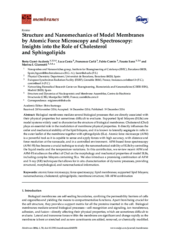 (PDF) Structure and Nanomechanics of Model Membranes by Atomic Force Microscopy and Spectroscopy ...