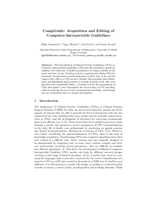 (PDF) CompGuide: Acquisition and Editing of Computer-Interpretable Guidelines