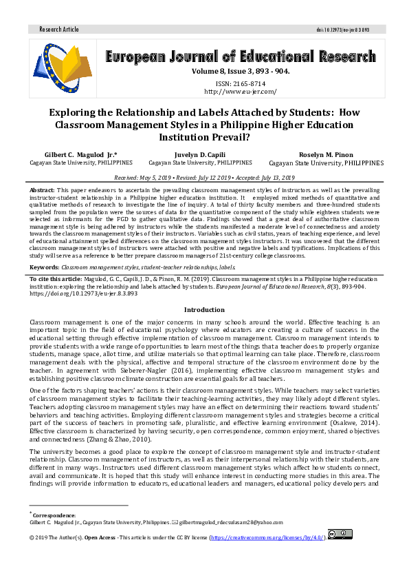 (PDF) Exploring the Relationship and Labels Attached by Students: How ...