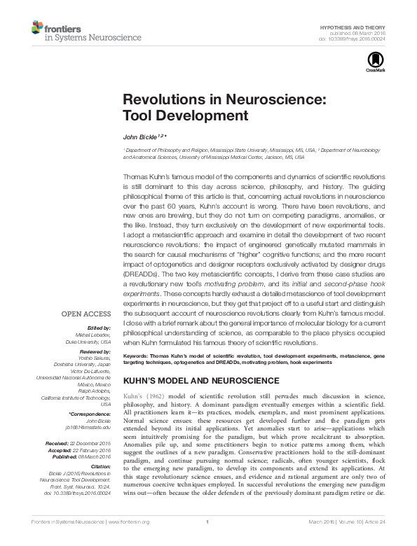 (PDF) Revolutions in Neuroscience: Tool Development