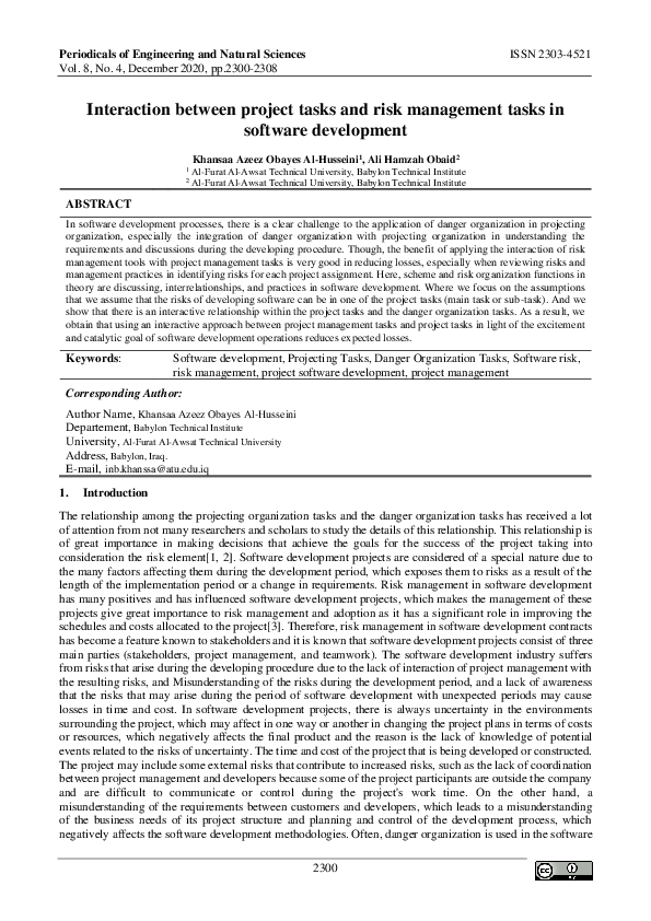 Pdf Interaction Between Project Tasks And Risk Management Tasks In Software Development