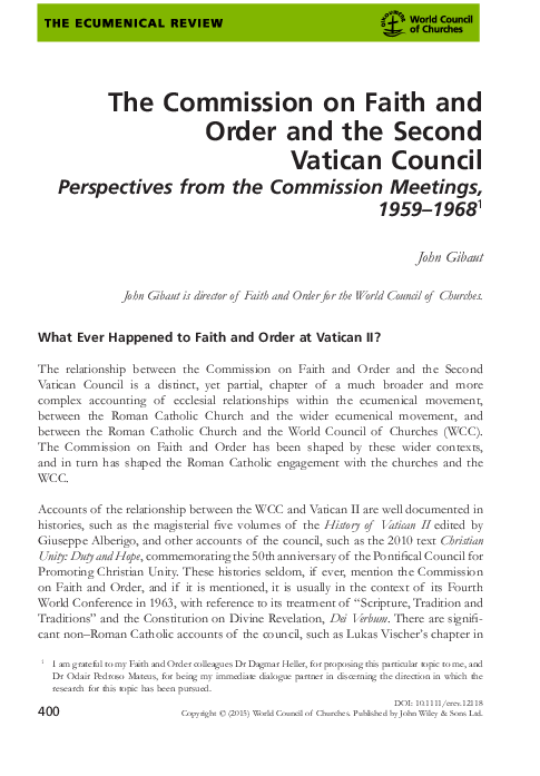 (PDF) The Commission on Faith and Order and the Second Vatican Council