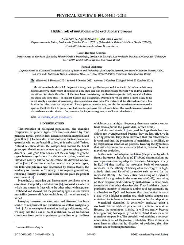 (PDF) Hidden role of mutations in the evolutionary process