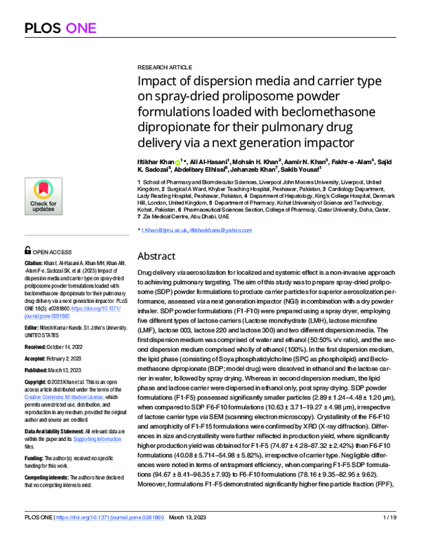 (PDF) Impact of dispersion media and carrier type on spray-dried ...