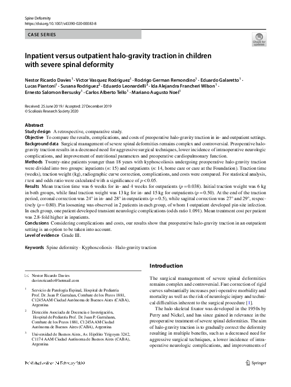 (PDF) Inpatient versus outpatient halo-gravity traction in children with severe spinal deformity
