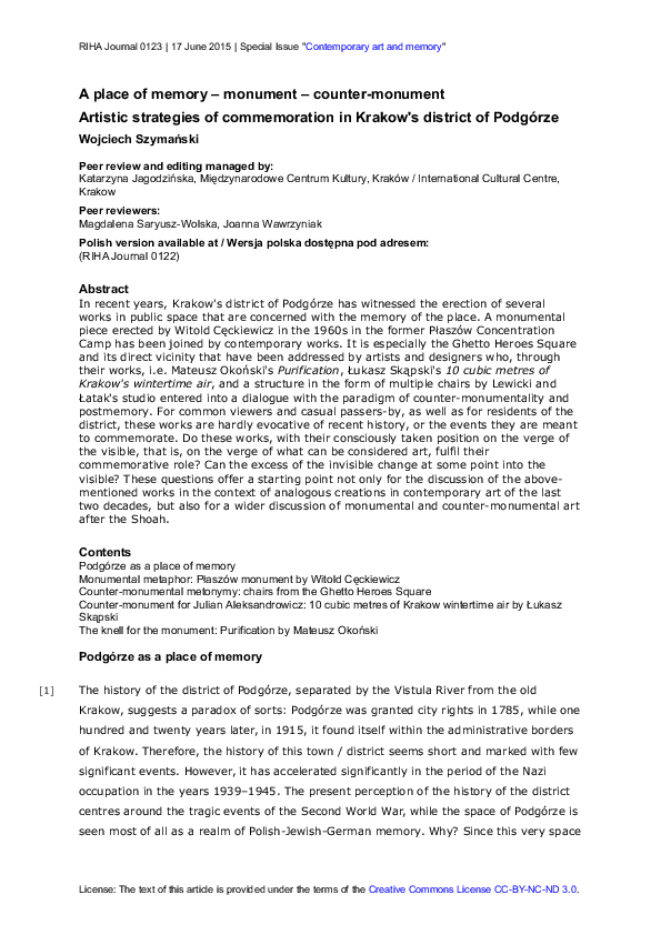 (PDF) 0123 A place of memory – monument – counter-monument