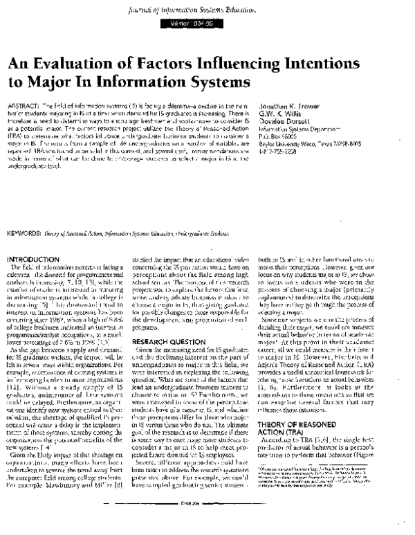 (PDF) An Evaluation of Factors Influencing Intentions to Major in ...