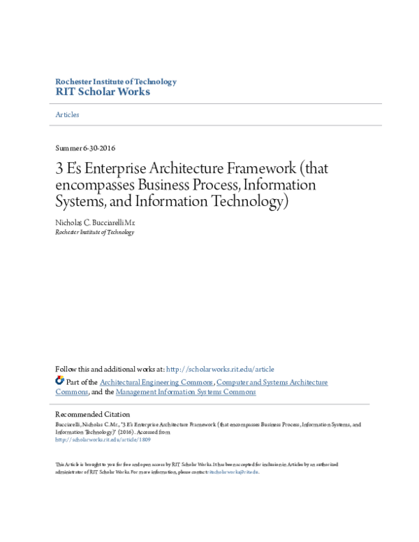 (PDF) 3 E’s Enterprise Architecture Framework (that encompasses Business Process, Information ...