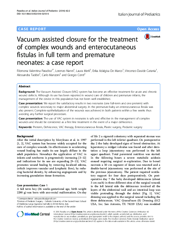 (PDF) Vacuum assisted closure for the treatment of complex wounds and ...