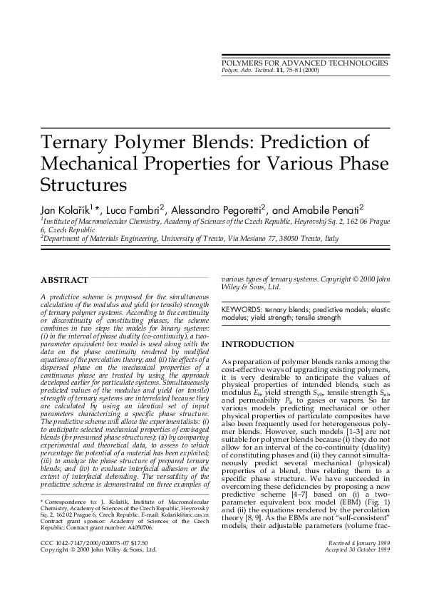 (PDF) Ternary polymer blends: prediction of mechanical properties for various phase structures