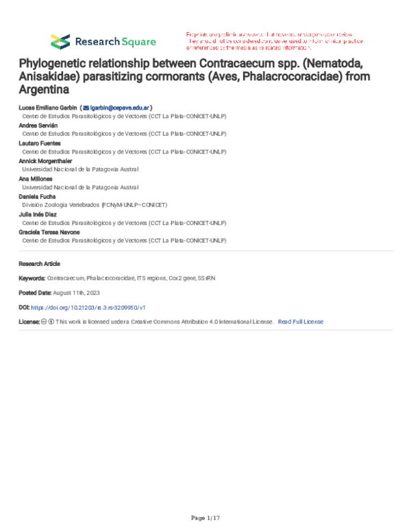 (PDF) Phylogenetic relationship between Contracaecum spp. (Nematoda ...
