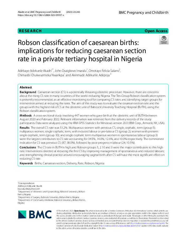 (PDF) Robson classification of caesarean births: implications for ...
