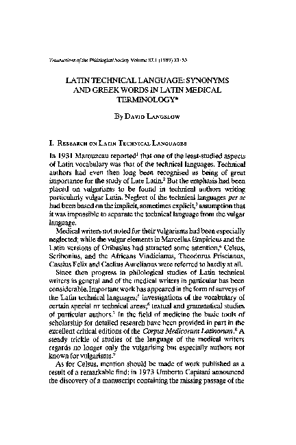 (PDF) Latin Technical Language: Synonyms and Greek Words in Latin ...