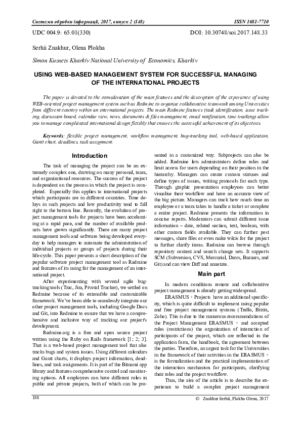 (PDF) Using web-based management system for successful managing of the international projects