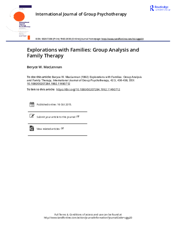 (PDF) Explorations with Families: Group Analysis and Family Therapy