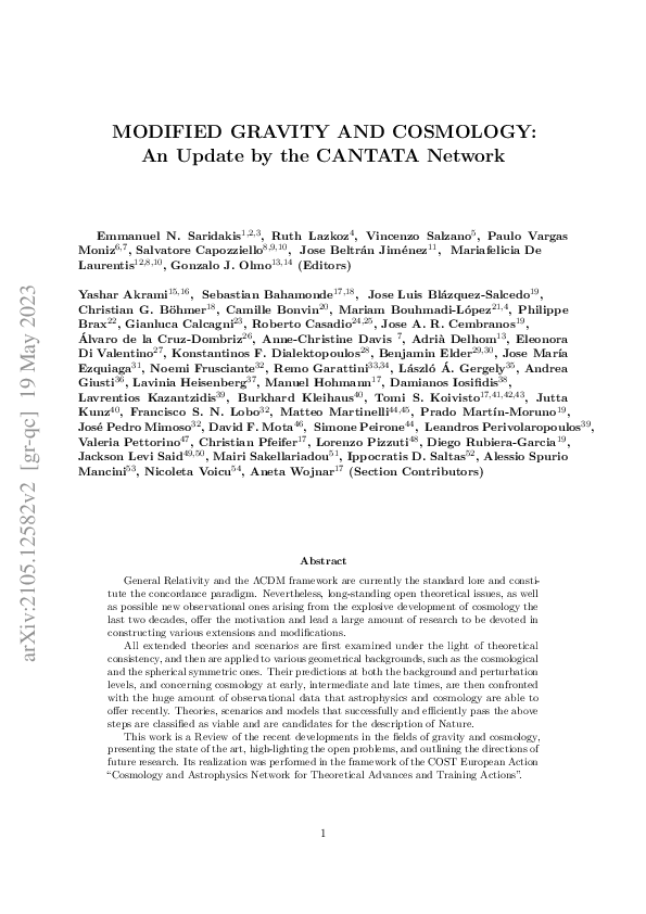 Pdf Modified Gravity And Cosmology An Update By The Cantata Network