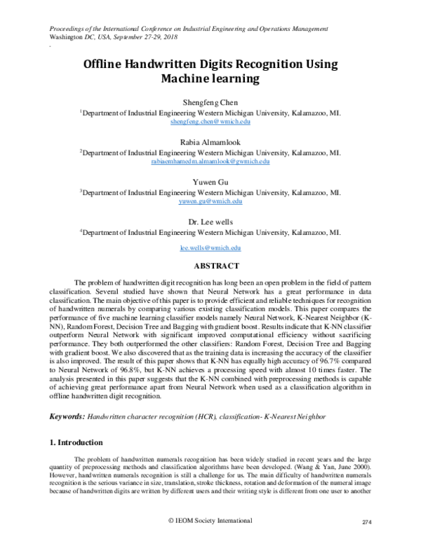 (PDF) Offline Handwritten Digits Recognition Using Machine learning
