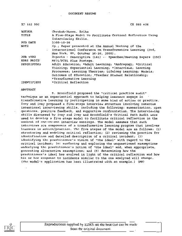 (PDF) A Five-Stage Model To Facilitate Critical Reflection Using ...