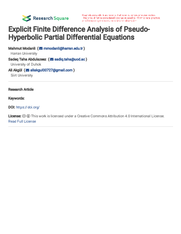 (PDF) Explicit Finite Difference Analysis of Pseudo-Hyperbolic Partial Differential Equations