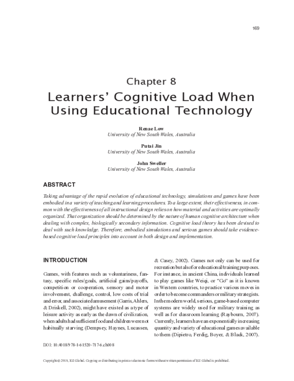 (PDF) Learners' Cognitive Load When Using Educational Technology