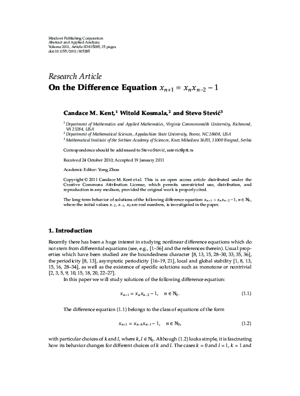 (PDF) On the difference equation