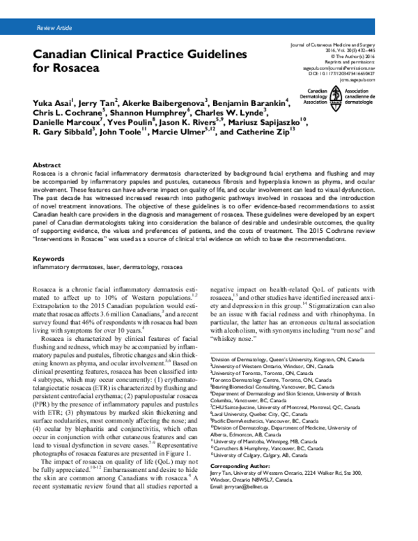 (PDF) Canadian Clinical Practice Guidelines for Rosacea