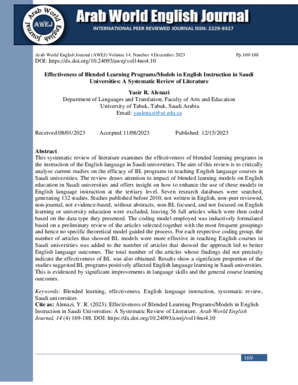 (PDF) Effectiveness of Blended Learning Programs/Models in English ...