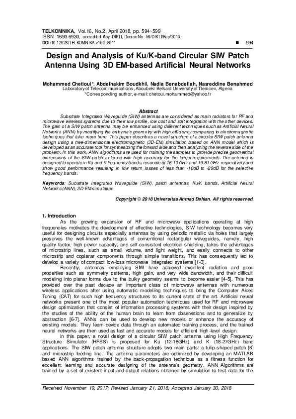 (PDF) Design and Analysis of Ku/K-band Circular SIW Patch Antenna using 3D EM-based Artificial ...