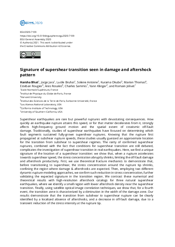 (PDF) Signature of supershear transition seen in damage and aftershock ...