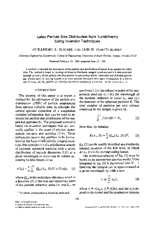 (PDF) Latex particle size distribution from turbidimetry using inversion techniques