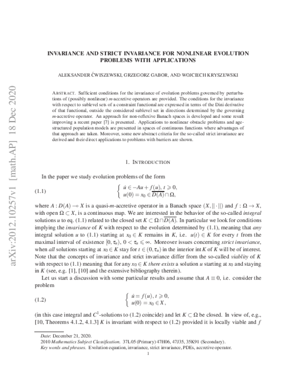 (PDF) Invariance and Strict Invariance for Nonlinear Evolution Problems ...