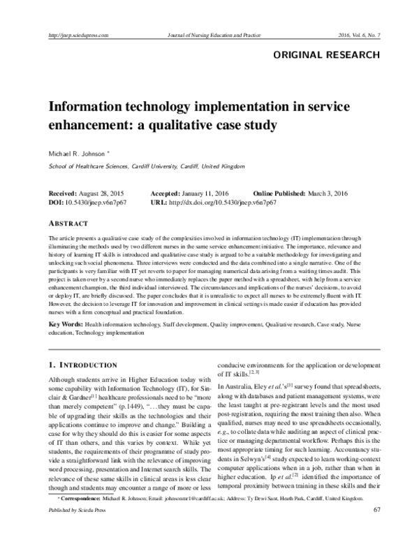 (PDF) Information technology implementation in service enhancement: a qualitative case study